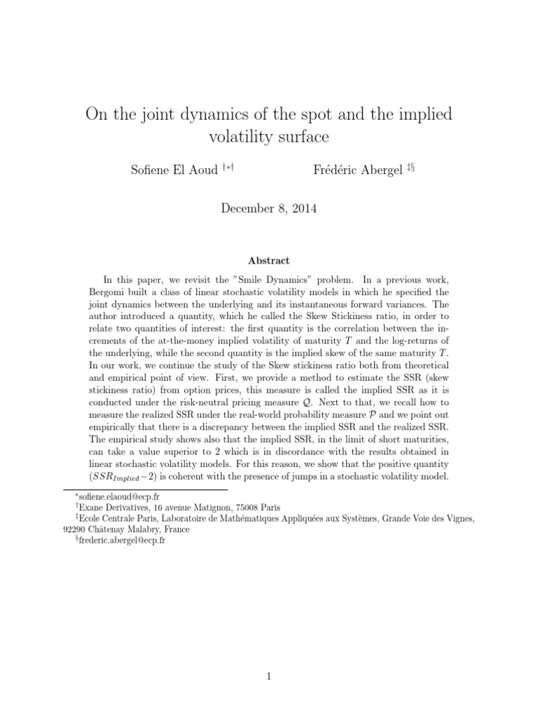 On the Joint Dynamics of the Spot and the Implied | PDF | Moneyness ...