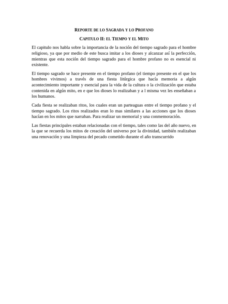 Reporte de Lo Sagrada y Lo Profano | PDF