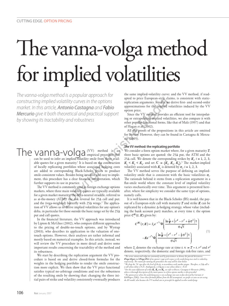 Vanna-Volga Method for Implied Volatility | PDF | Implied Volatility ...