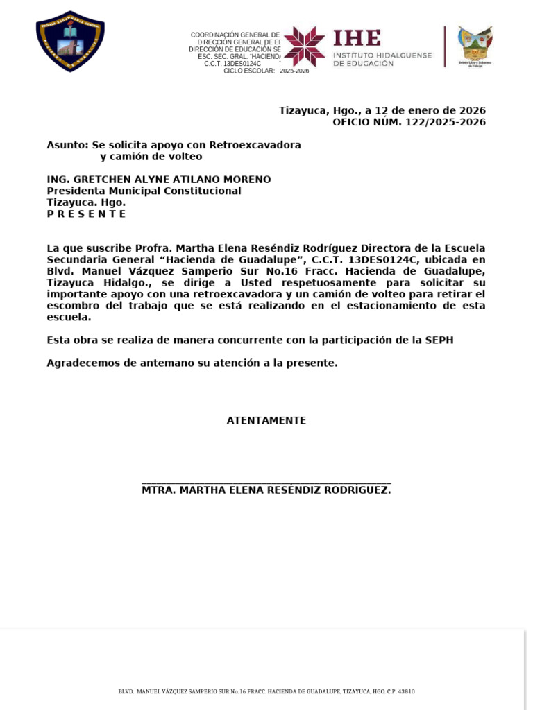 OFICIO Retroexcavadora y Camión | PDF