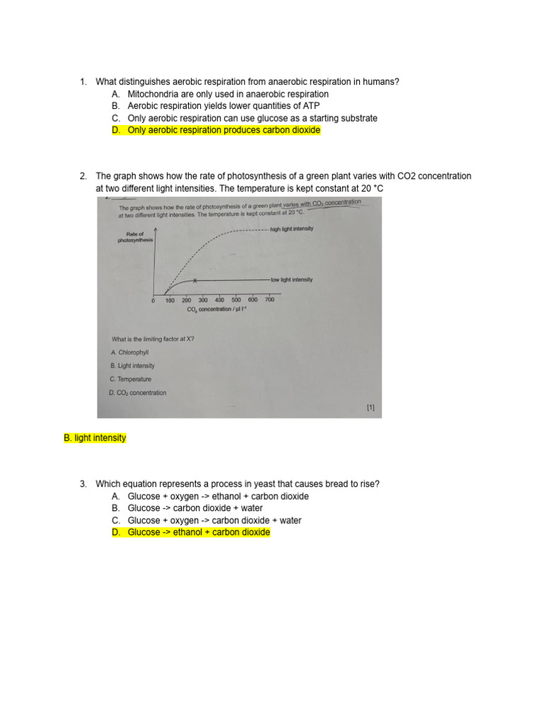 Bio Test Revision Qs for Cell Respiration and Cellular Respiration IBDP ...