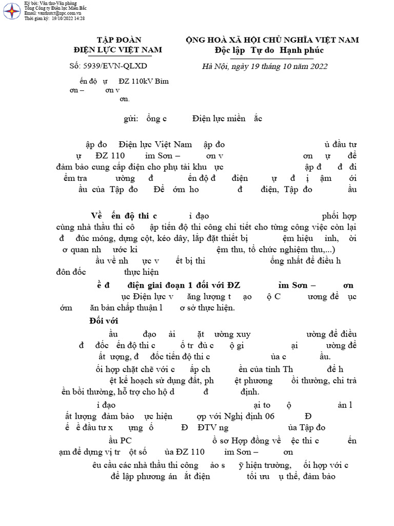 Tiến Độ Da Đz Và Tba 110kv Nga Sơn 10.2022 | PDF