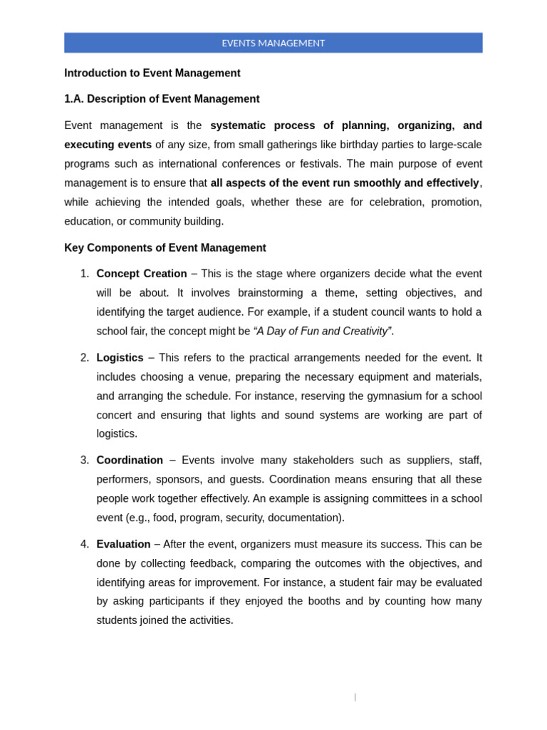 MODULE 1- INTRODUCTION TO EVENTS MANAGEMENT | PDF | Entrepreneurship | Economies