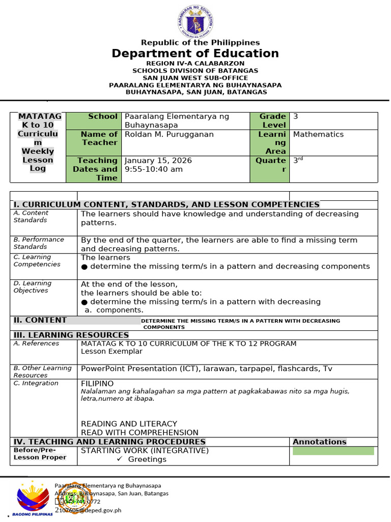 Mathematics 3 q3 Cot | PDF | Learning | Cognition