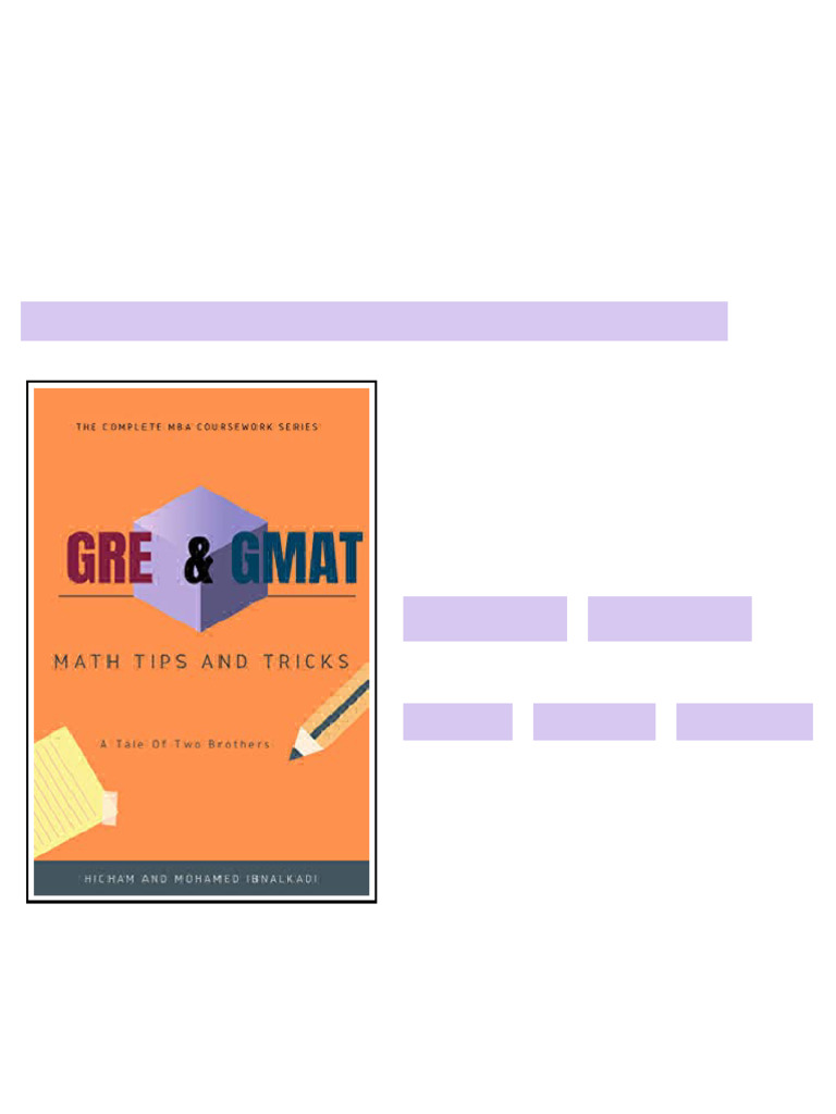Gmat Gre Math Tricks And Tips The Complete Mba Coursework Series Hicham ...
