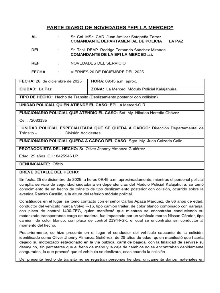 Novedades Policiales en La Merced - Diciembre 2025 | PDF | Vehículos