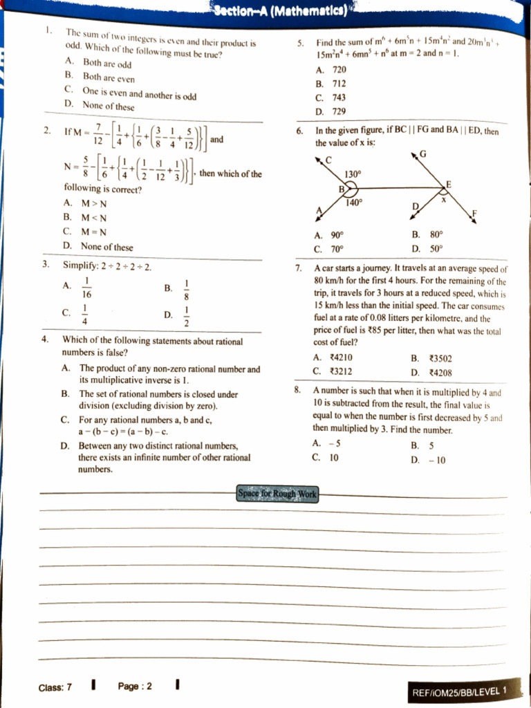 IOM Grade 7 2025 | PDF | Mathematics | Number Theory