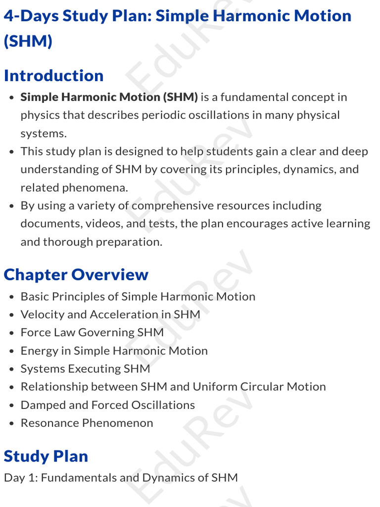 EduRev_4-Days Study Plan_ Simple Harmonic Motion (SHM) | PDF ...