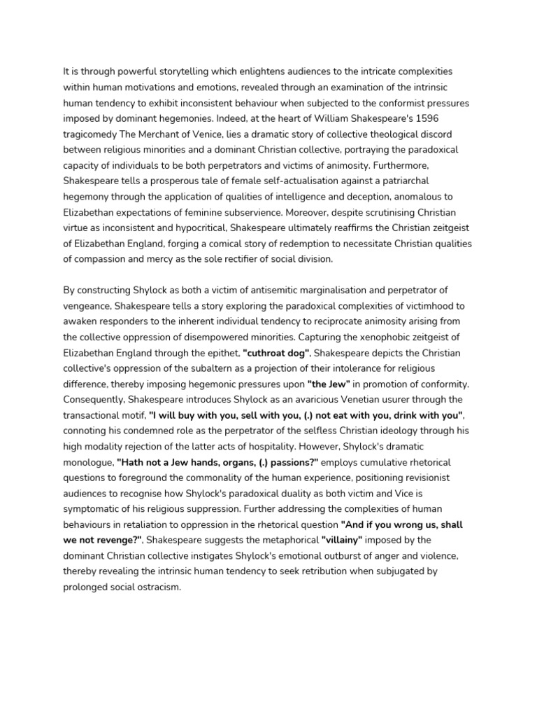 1. Character Based | PDF | Shylock | Patriarchy