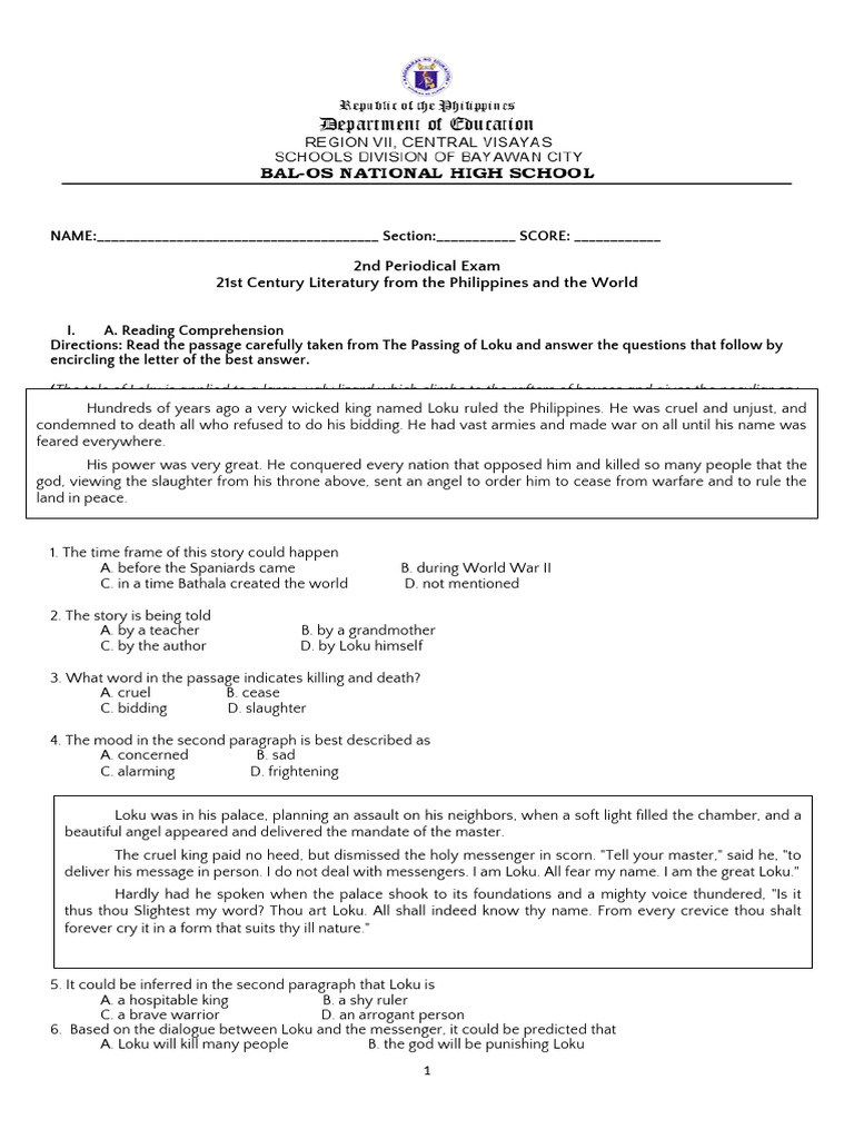 21st Century Literature Exam Guide | PDF | Parable | Speed Reading