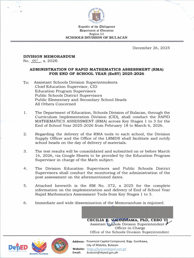Rapid Mathematics Assessment 2025-2026 | PDF