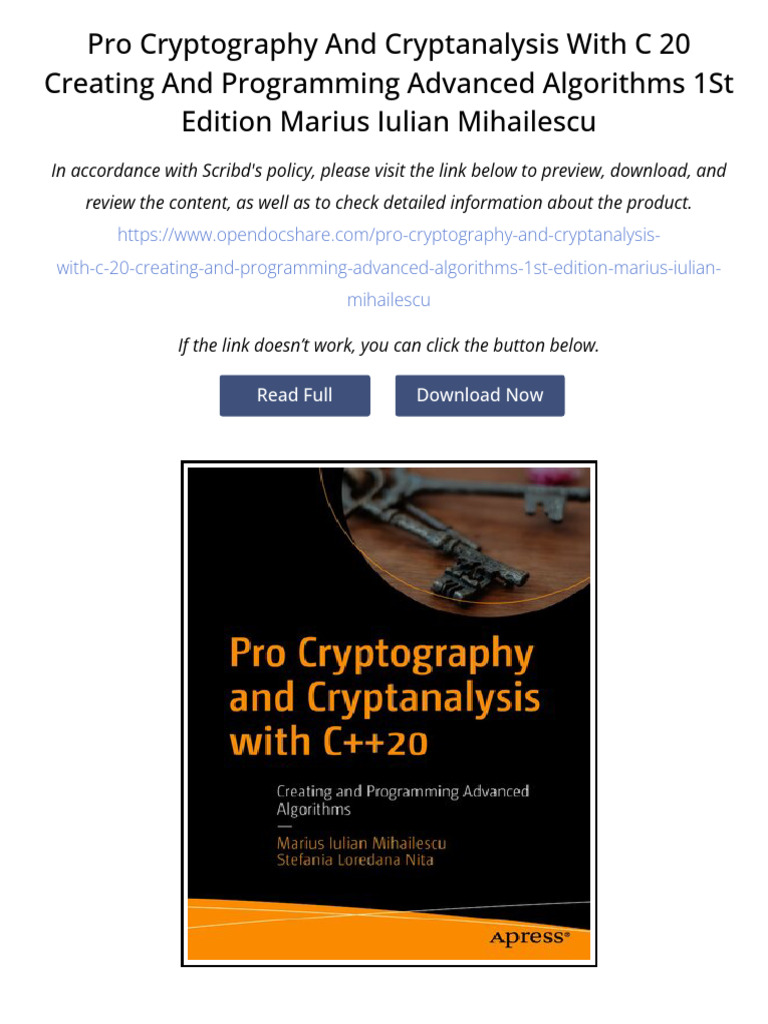 Pro Cryptography and Cryptanalysis with C 20 Creating and Programming ...