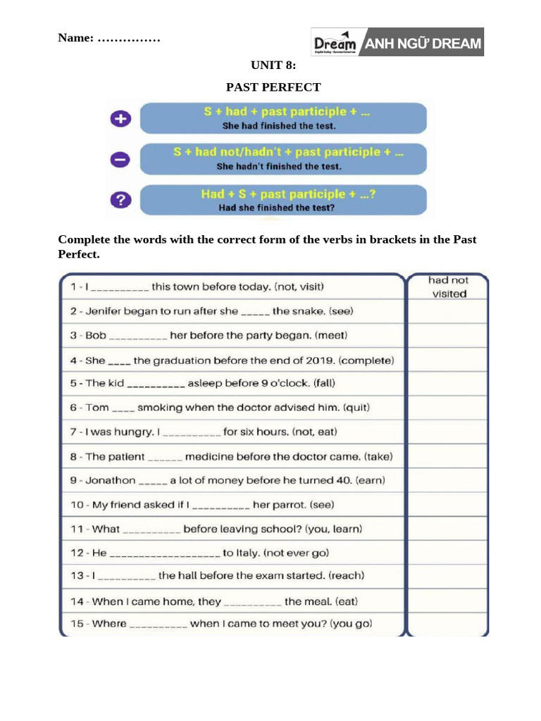 Unit 8 - Past Perfect & Reported Speech | PDF
