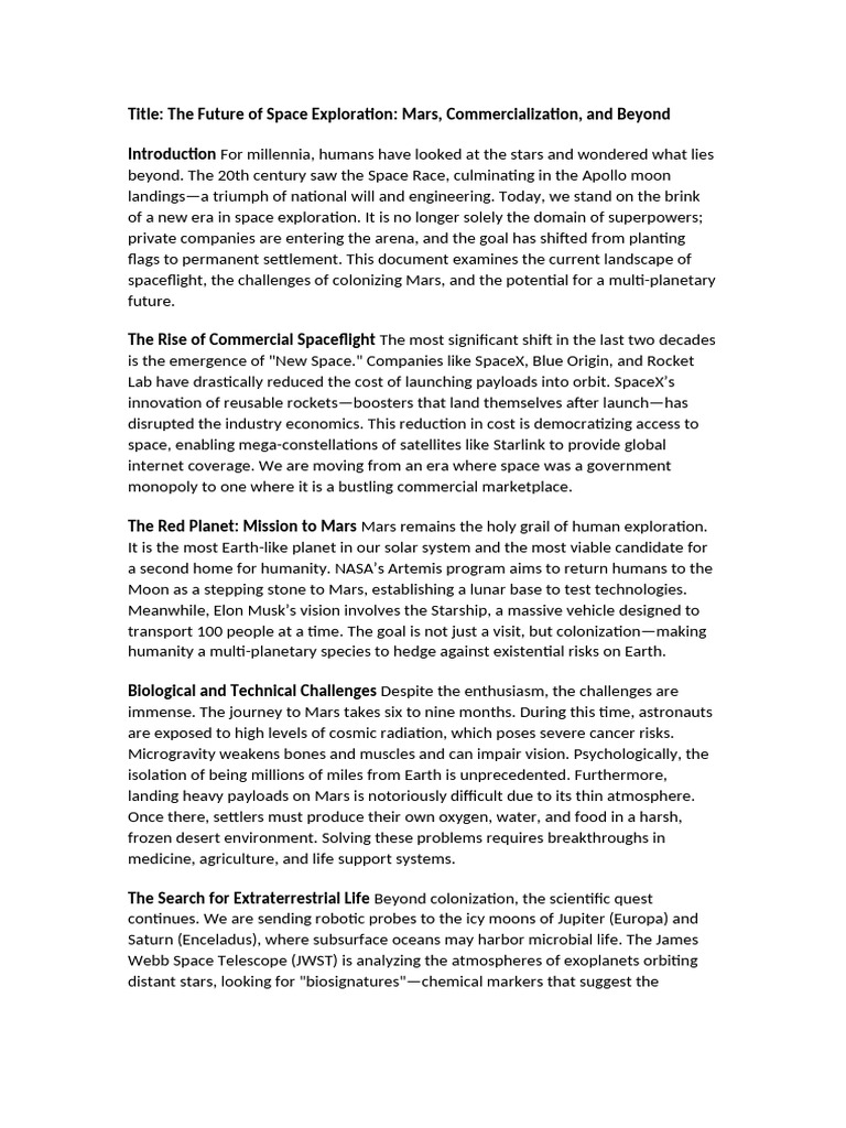 Future of Space Exploration: Mars & Beyond | PDF | Space Exploration ...
