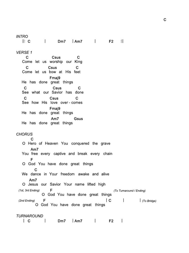 Great Things - SongSelect Chart in C | PDF