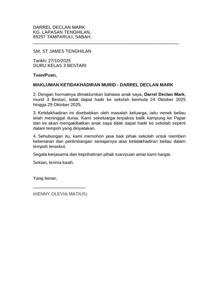 Surat Makluman Darrel | PDF