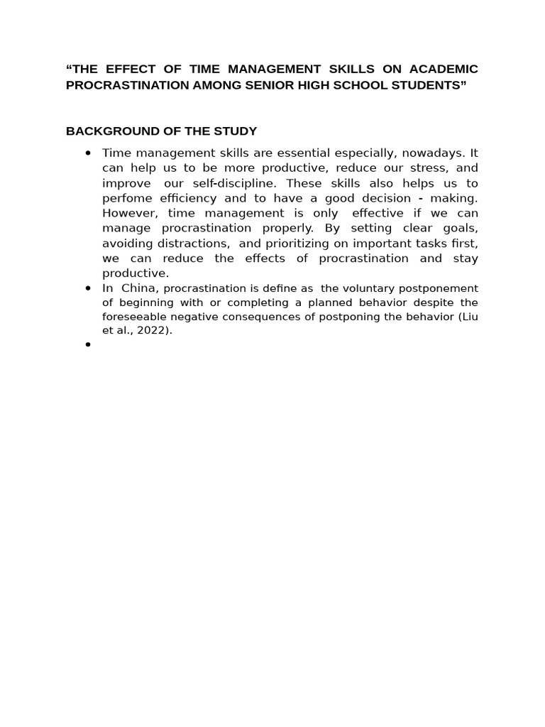 The Effect of Time Management Skills On Academic Procrastination Among ...
