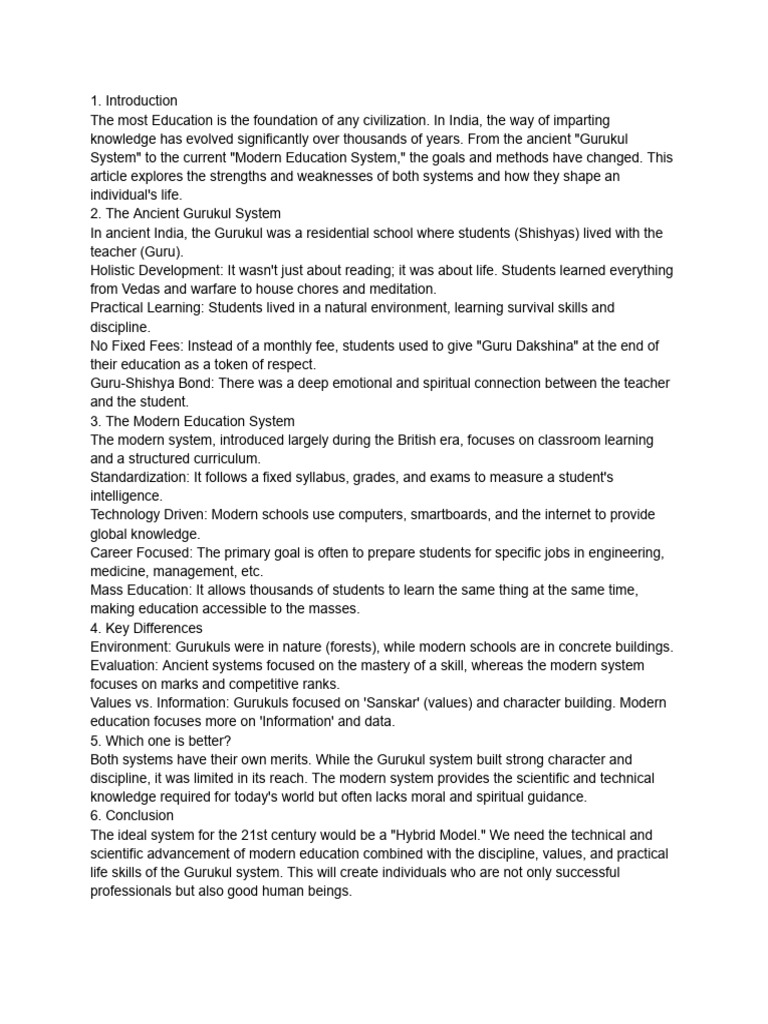 Gurukul vs Modern Education Study | PDF | Behavior Modification ...