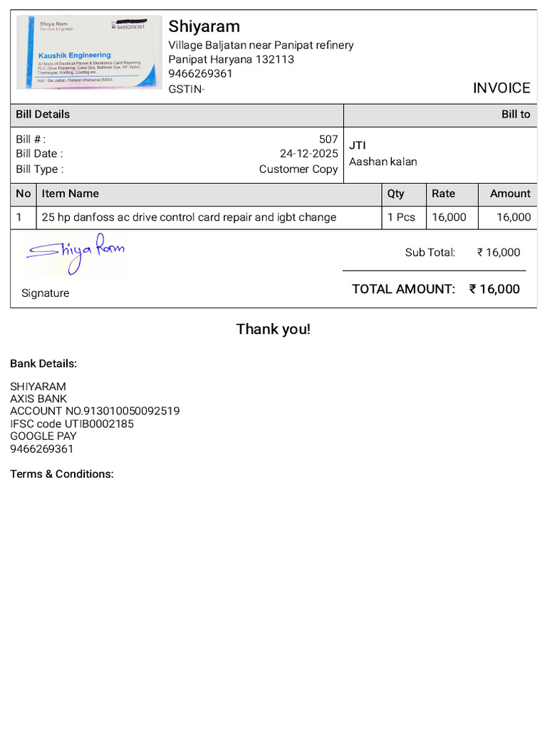 Invoice for AC Drive Repair Services | PDF