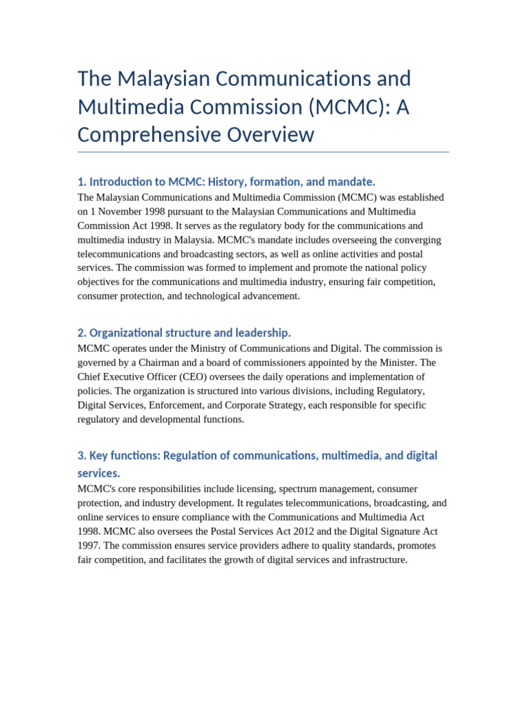 Overview of MCMC's Role in Malaysia | PDF | Computer Security | Security