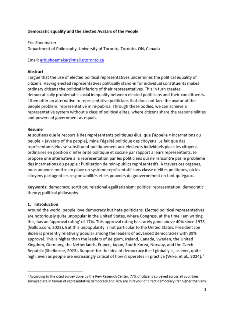 Article - Democratic equality and the elected avatars of the people ...