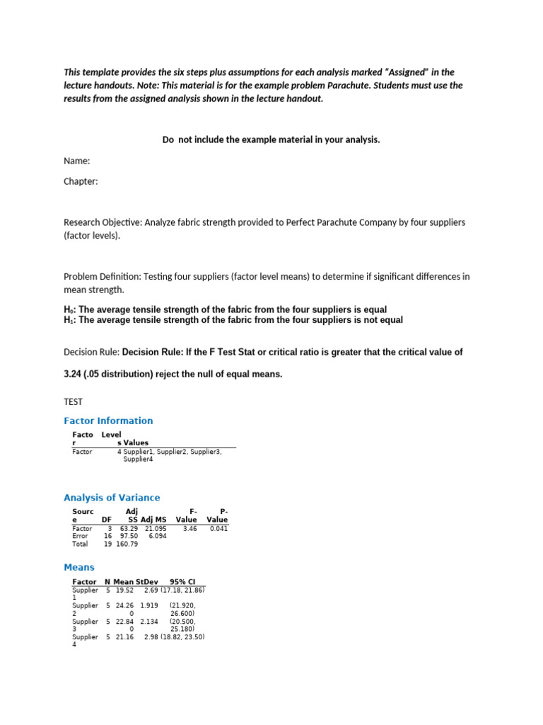 SixstepTemplate ANOVA With Tukey | PDF | Analysis Of Variance | P Value