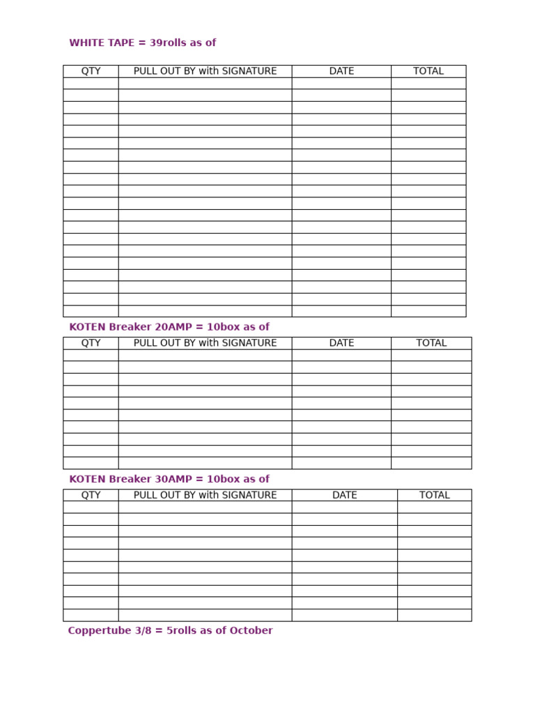 Inventory Pull-Out Log Summary | PDF