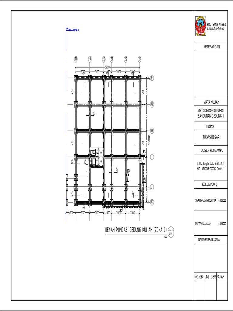 Denah Pondasi Gedung Kuliah Zona C | PDF