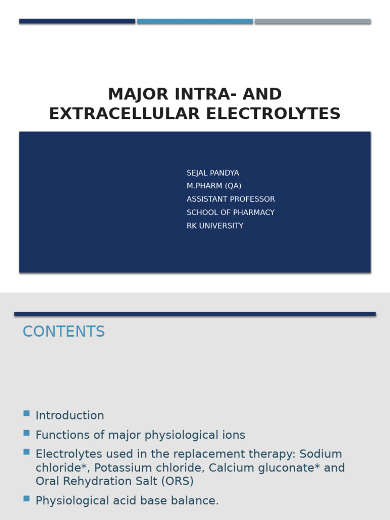 Major Electrolytes and Their Functions | PDF | Electrolyte | Chloride
