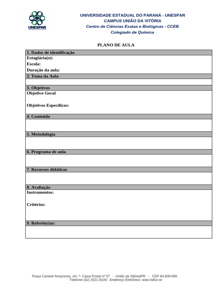 9_modelo Plano de Aula | PDF