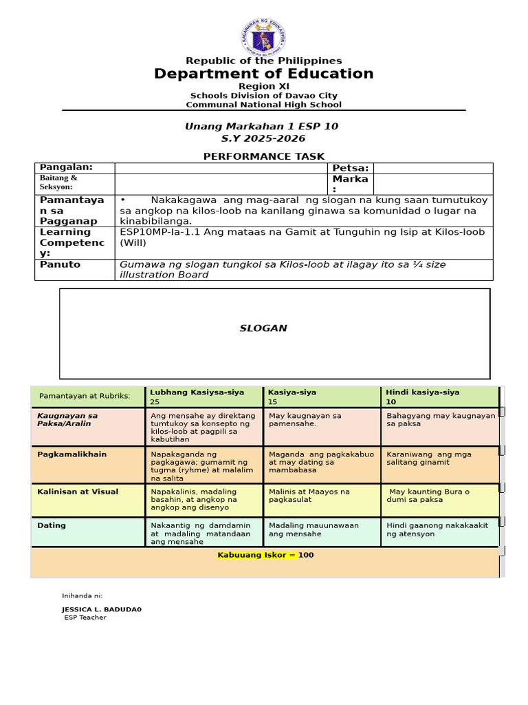 Performance-Task- ESP 10 Q1 | PDF
