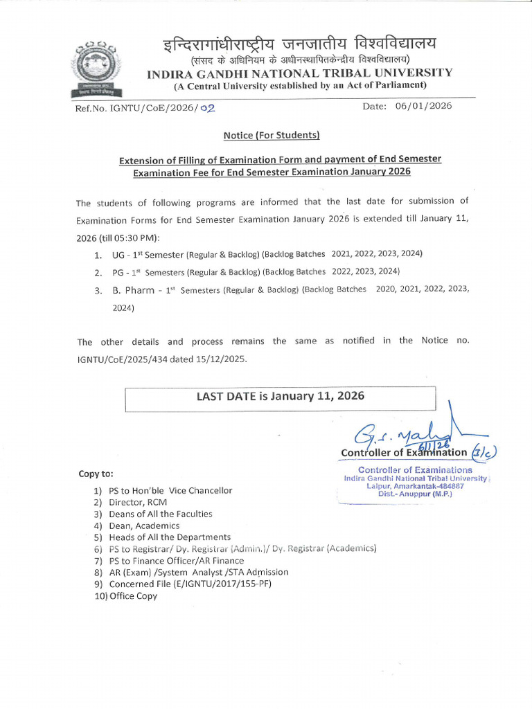 Notice (For Students) Extension | PDF