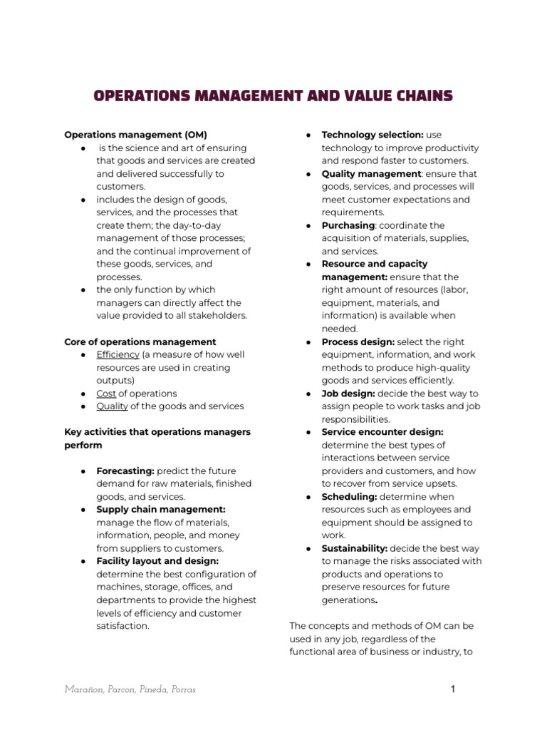 Operations Management and Value Chains | PDF | Analytics | Operations ...