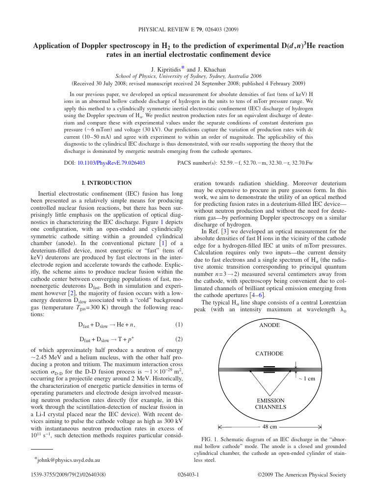Application of Doppler Spectroscopy InH2 | PDF | Electron | Nuclear Fusion