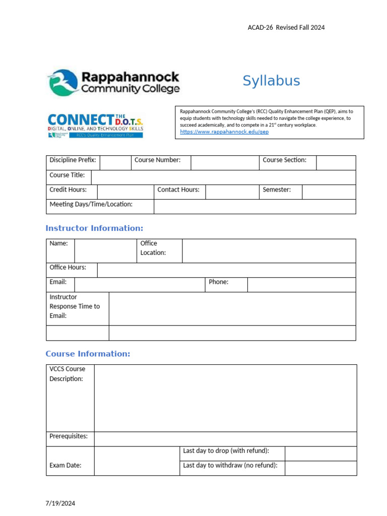 ACAD-26 Syllabus Template Spring 2025 RCC With Link Fixes | PDF ...