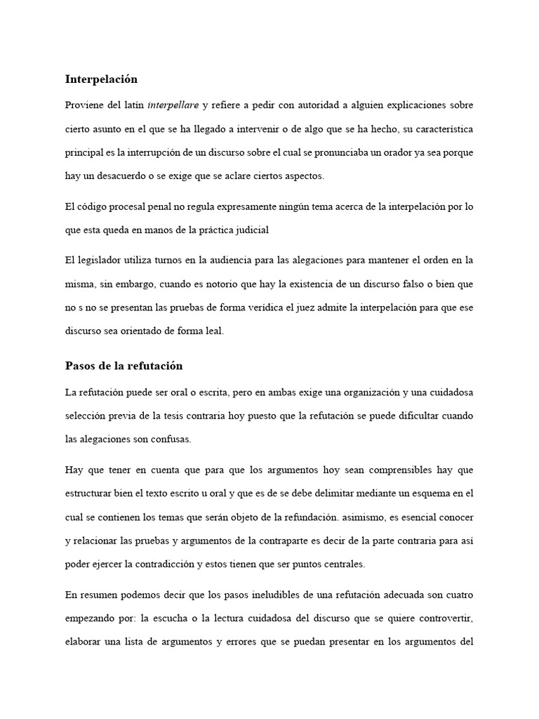 Interpelación y Refutación en Procesos Judiciales | PDF | Hablar en ...