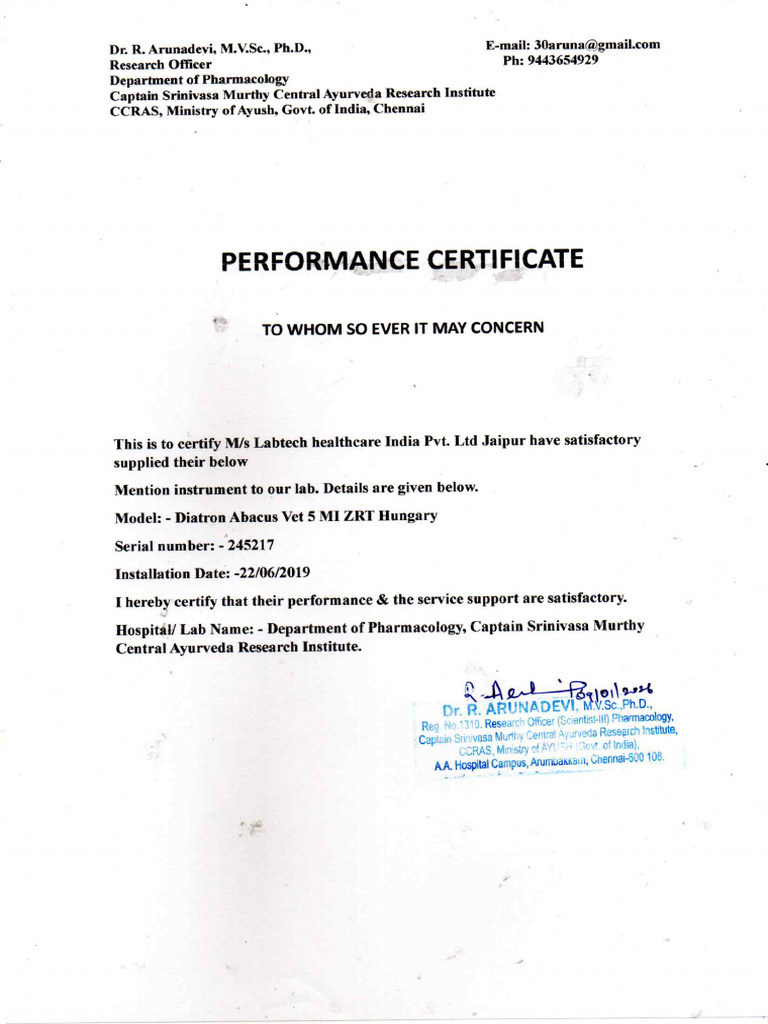Performance Certificate Diatron | PDF