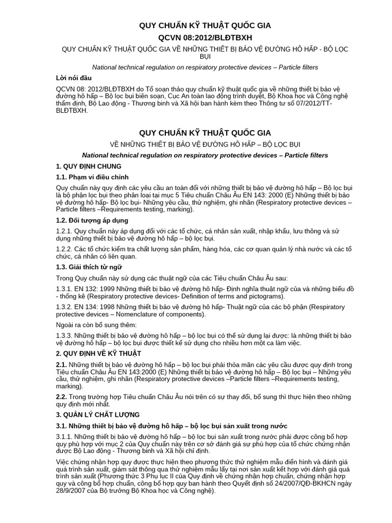 QCVN 08 2012 Bldtbxh Thiet Bi Bo Loc Bui Bao Ve Duong Ho Hap | PDF