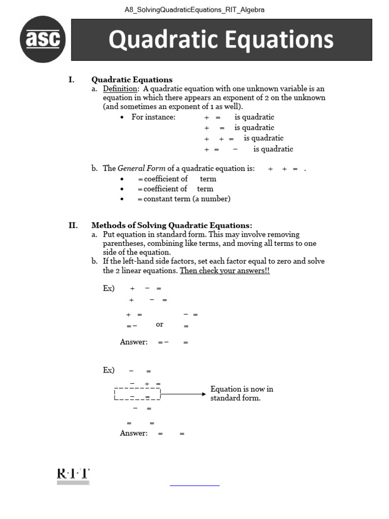 A8 SolvingQuadraticEquations BP 9-22-14 | PDF | Equations | Quadratic ...