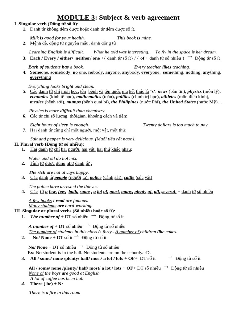 BS13-18- Subject & Verb Agreement (Handouts) | PDF