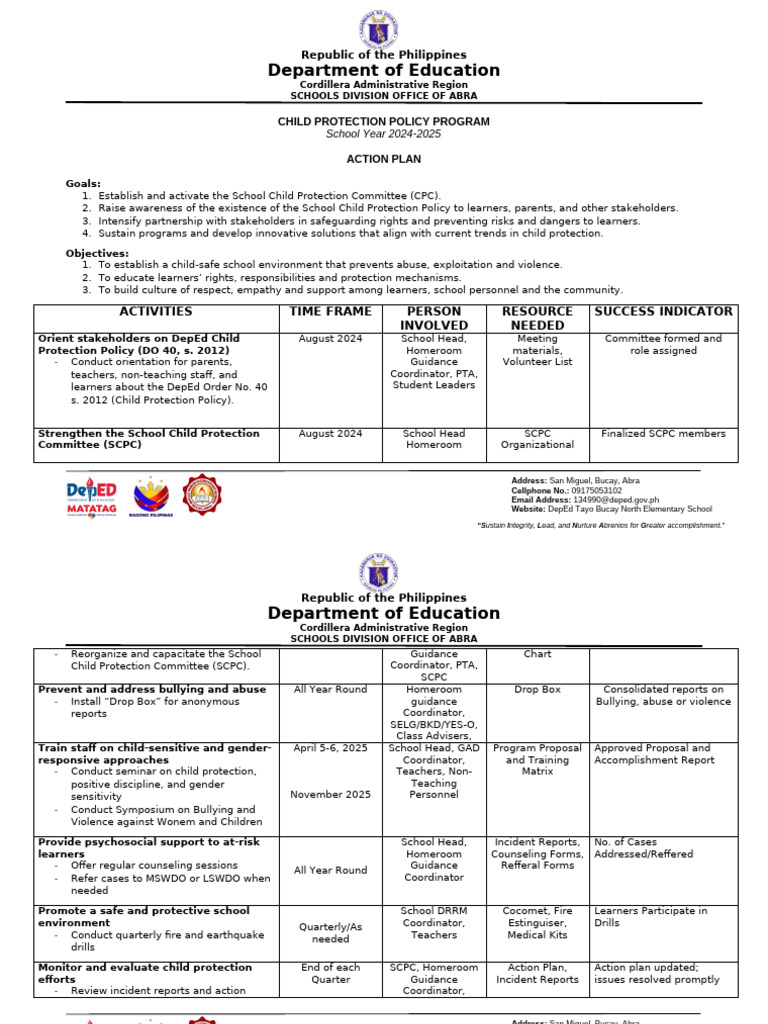 CPP Action Plan | PDF | Child Protection