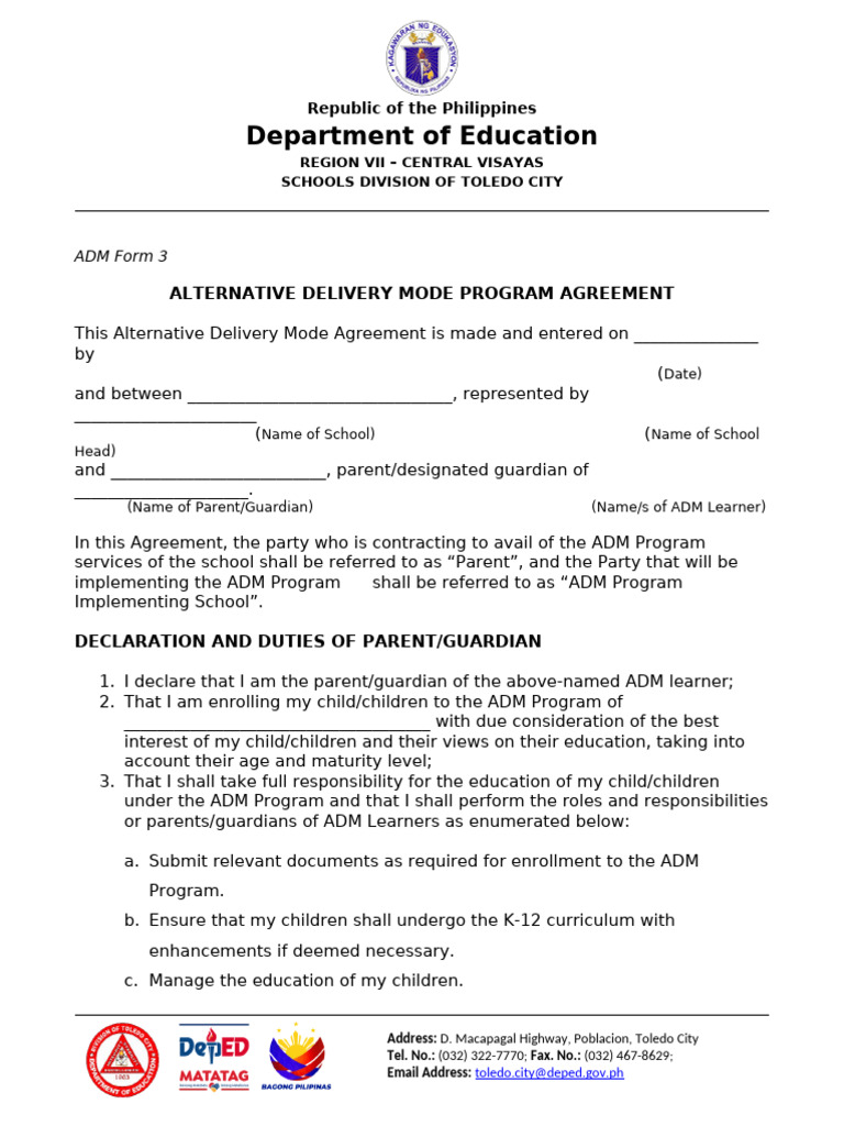 ADM Program Agreement for Parents/Guardians | PDF