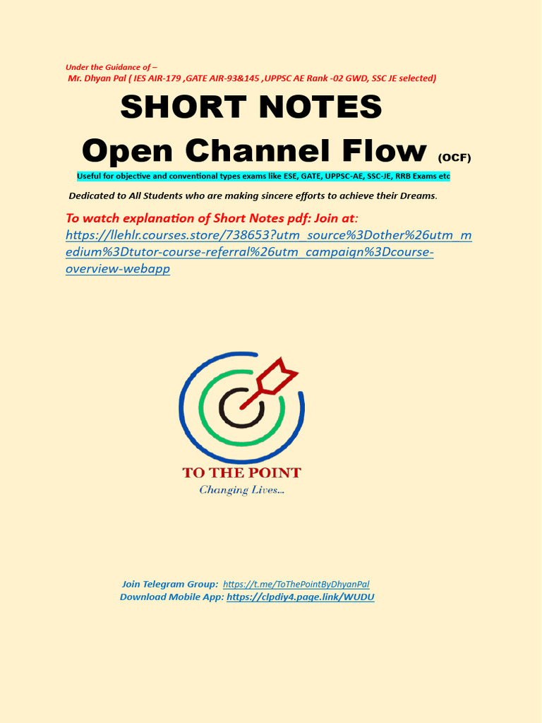 Open Channel Flow Short Notes for Exams | PDF