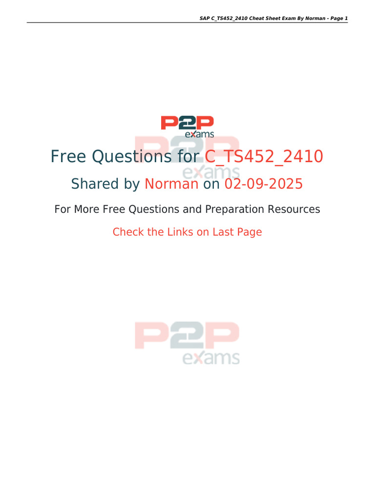 Sap c Ts452 2410 Cheat Sheet Exam by Norman | PDF | Multiple Choice ...