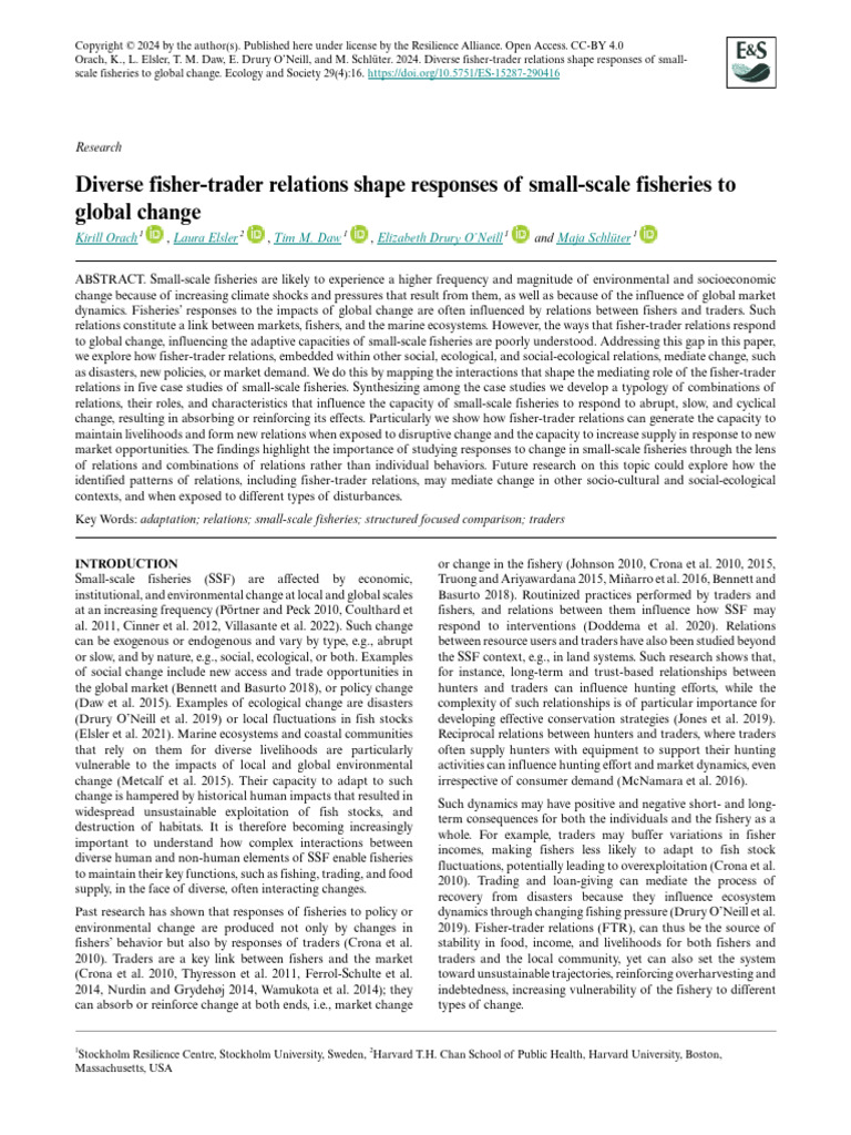 Diverse fisher-trader relations shape responses of small-scale ...