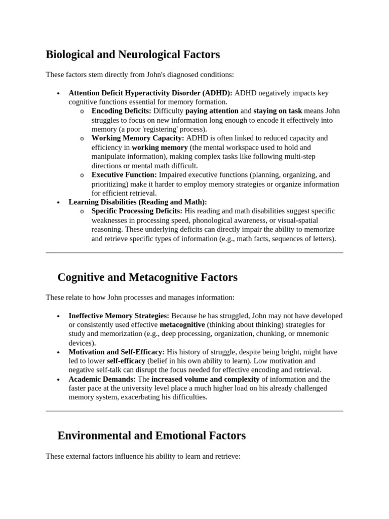 Biological and Neurological Factors | PDF | Memory | Attention Deficit ...