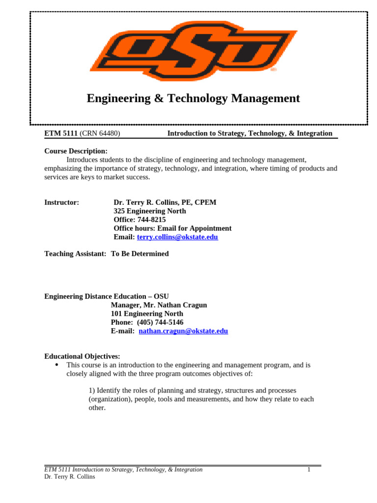 ETM 5111 Syllabus Fall 2024 V1 | PDF | Thesis | Websites