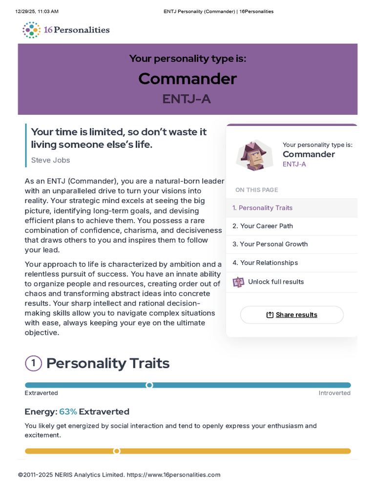 ENTJ Personality (Commander) _ 16Personalities-Gama | PDF ...