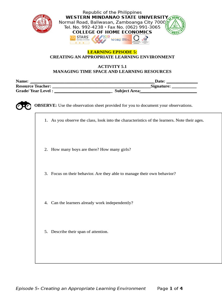 5. Episode 5 Creating an Appropriate Learning Environment | PDF | Learning | Classroom Management