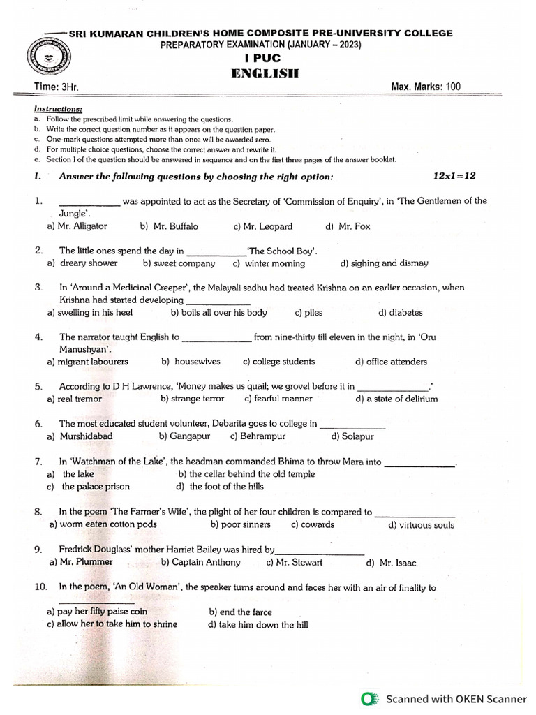 English (Preparatory [1st PUC]) | PDF